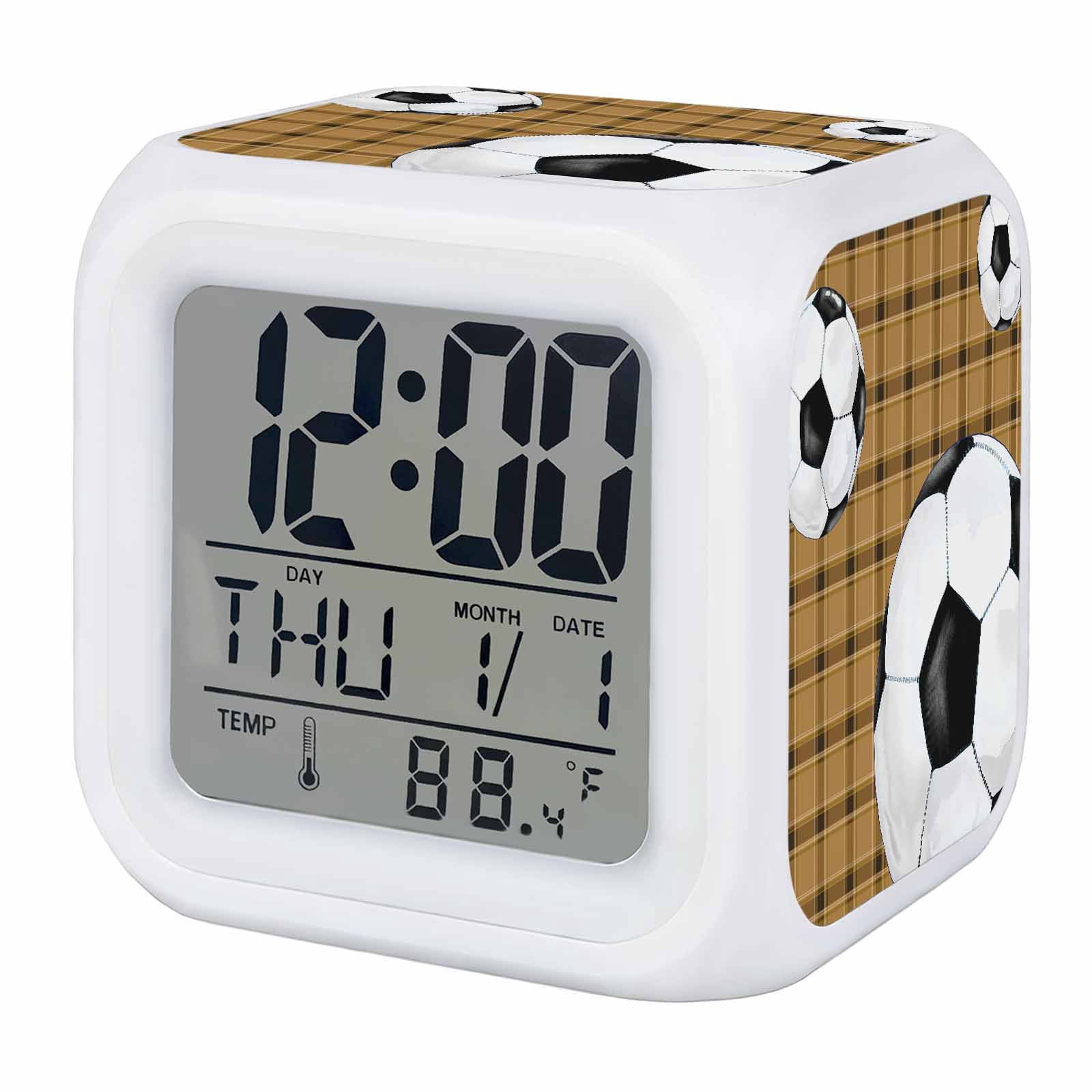 Alarm Clocks Soccer Balls Digital Clock 7 Color LED Night Light Silent ...
