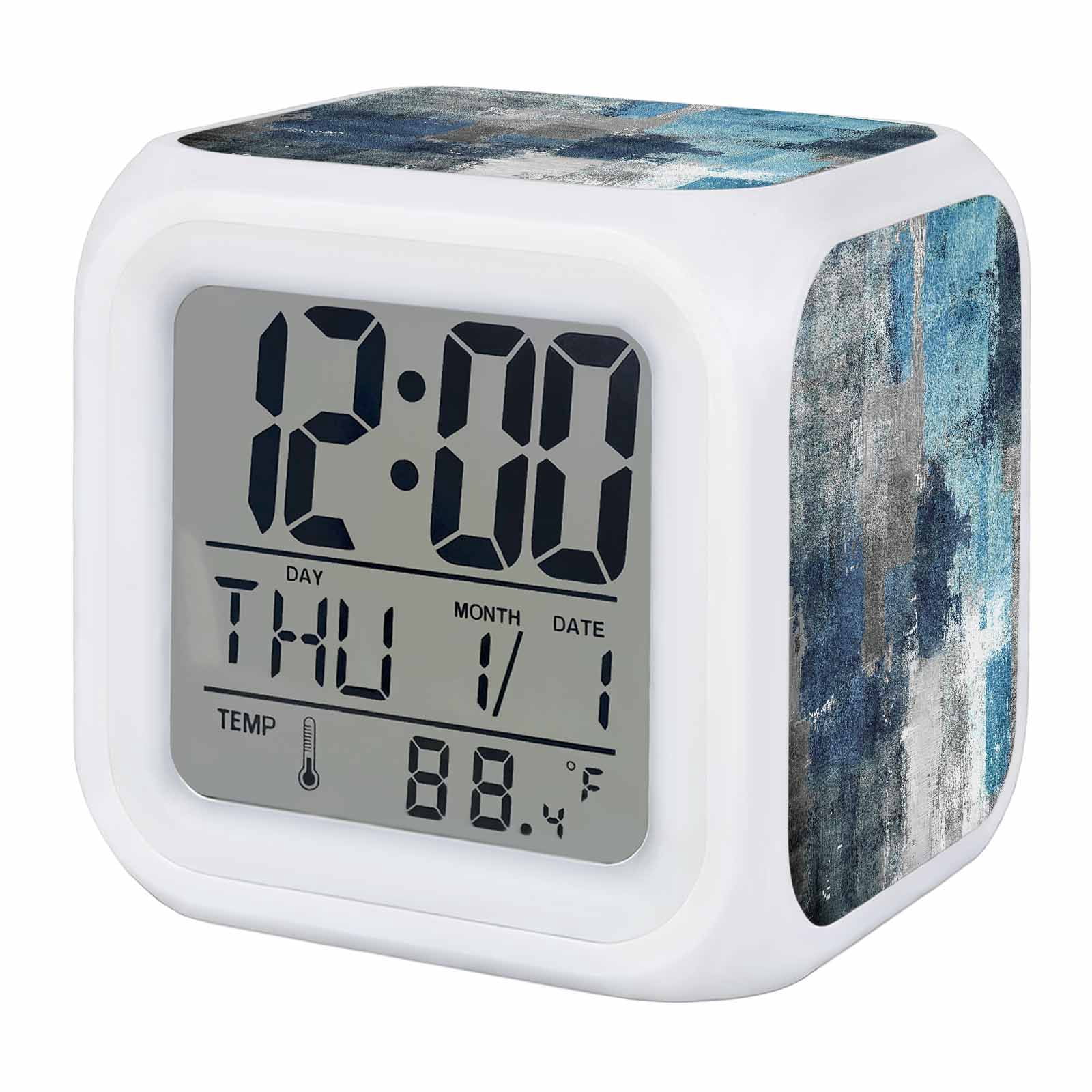 Alarm Clocks Teal Blue Gray Block Digital Clock 7 Color LED Night Light ...