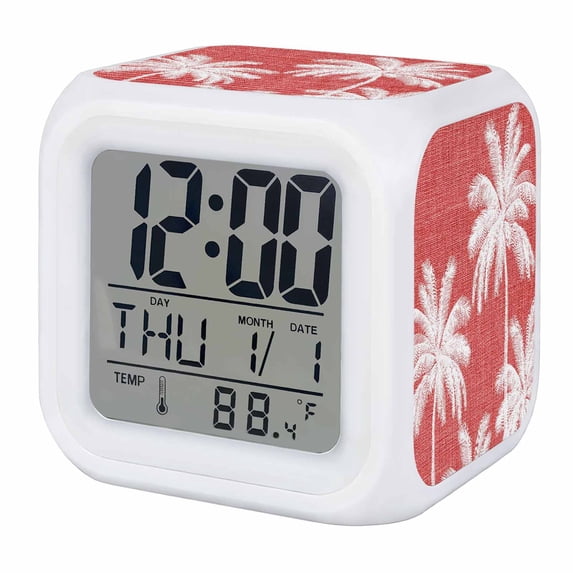 Alarm Clocks Tropical Palm Trees Digital Clock 7 Color LED Night Light ...