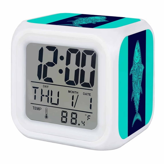 Alarm Clocks Tuna Fish Digital Clock 7 Color LED Night Light Silent Non ...