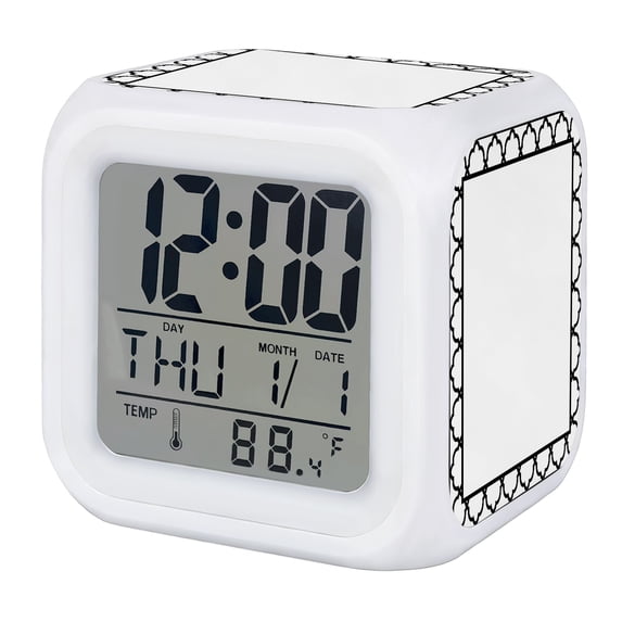 Alarm Clocks White Floral Frame Digital Clock 7 Color LED Night Light ...