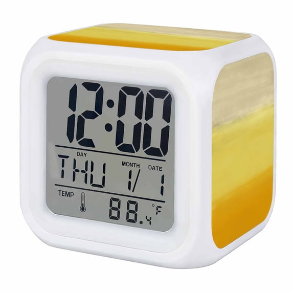Alarm Clocks Yellow Beige Digital Clock 7 Color LED Night Light Silent ...