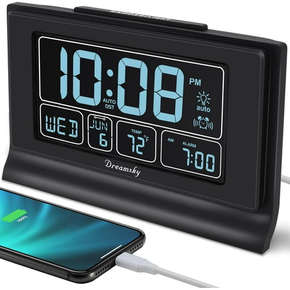 Alarm Clocks for Bedrooms with Battery Backup, Auto Set Digital Clock ...