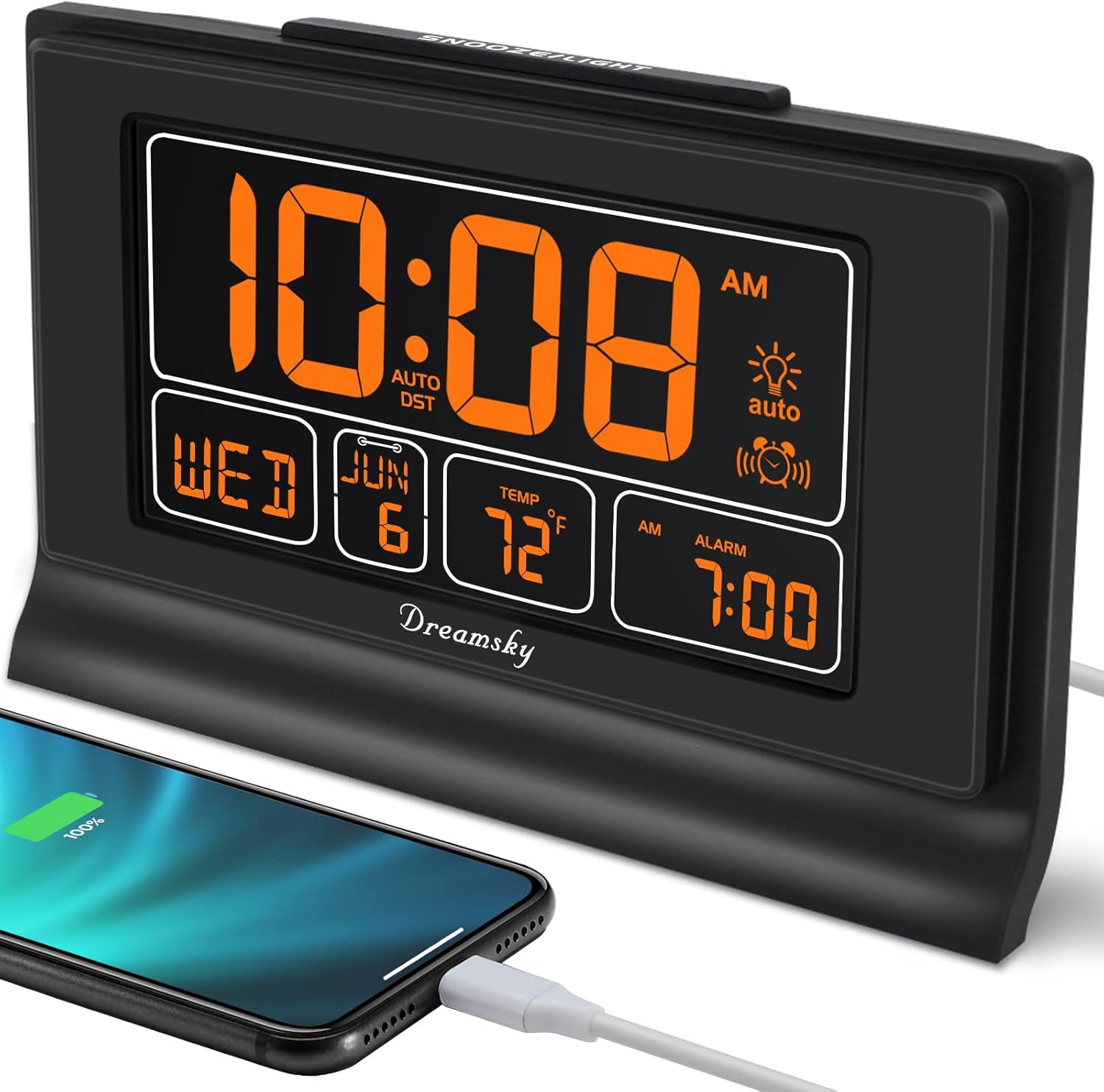 Alarm clock, bedroom and battery backup, automatically set digital ...