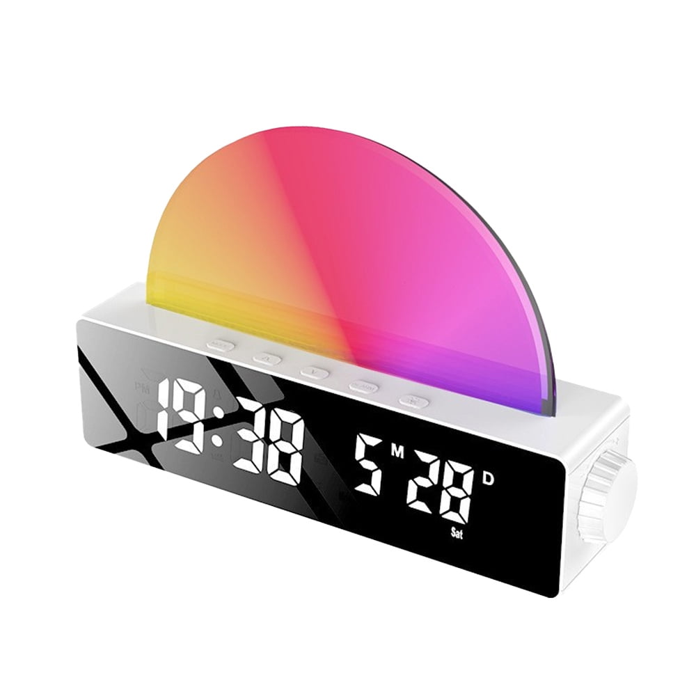 Alarm clock wake-up lamp mirror LED digital display RGB color light ...