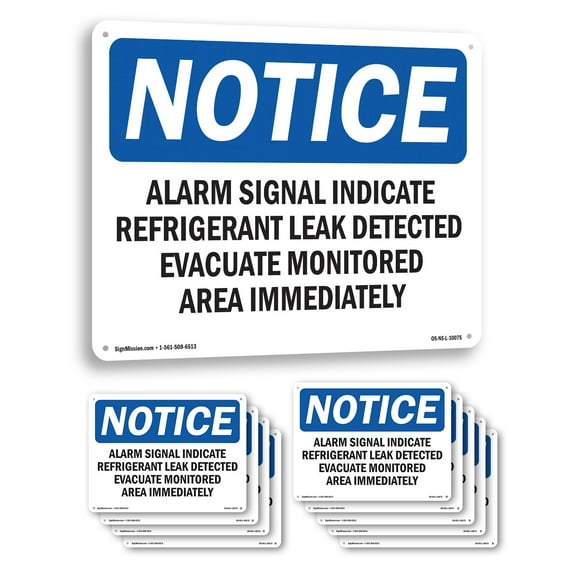 Alarmal Indicates Refrigerant Leak OSHA Notice Rigid Plastic Sign 18 ...