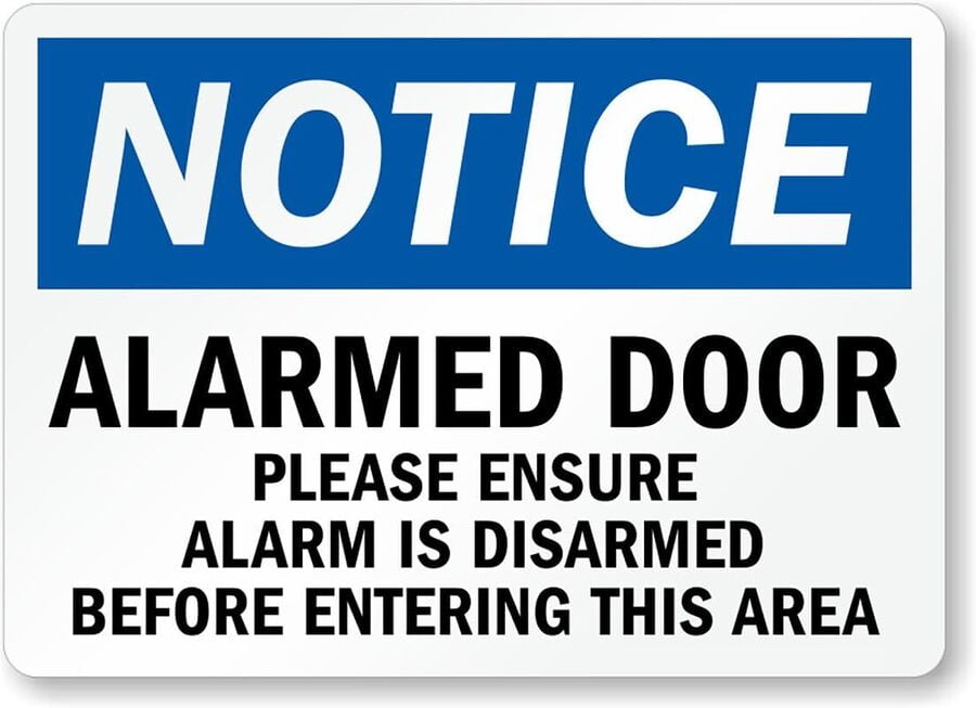 Alarmed Door Notice Weatherproof Metal Aluminum Sign SIZE: 12" x 16 ...