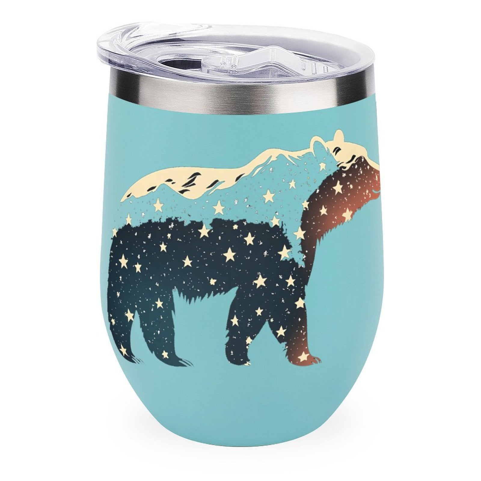 Alaska Bear 12oz Wine Tumbler With Lid Stainless Steel Travel Mugs Double Wall Insulated Travel