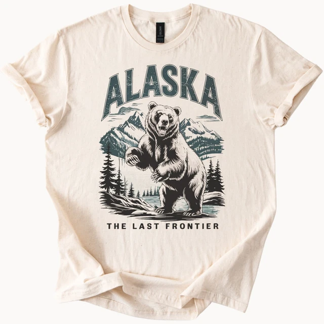 Alaska Bear Graphic T Shirt The Last Frontier Mountains Nature Wildlife ...