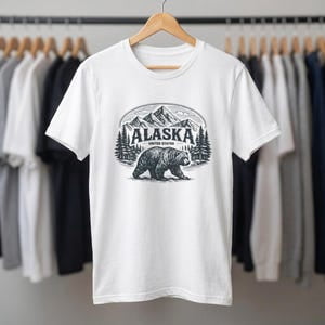 Alaska Bear Mountain Graphic T-Shirt | Vintage Wilderness Design ...