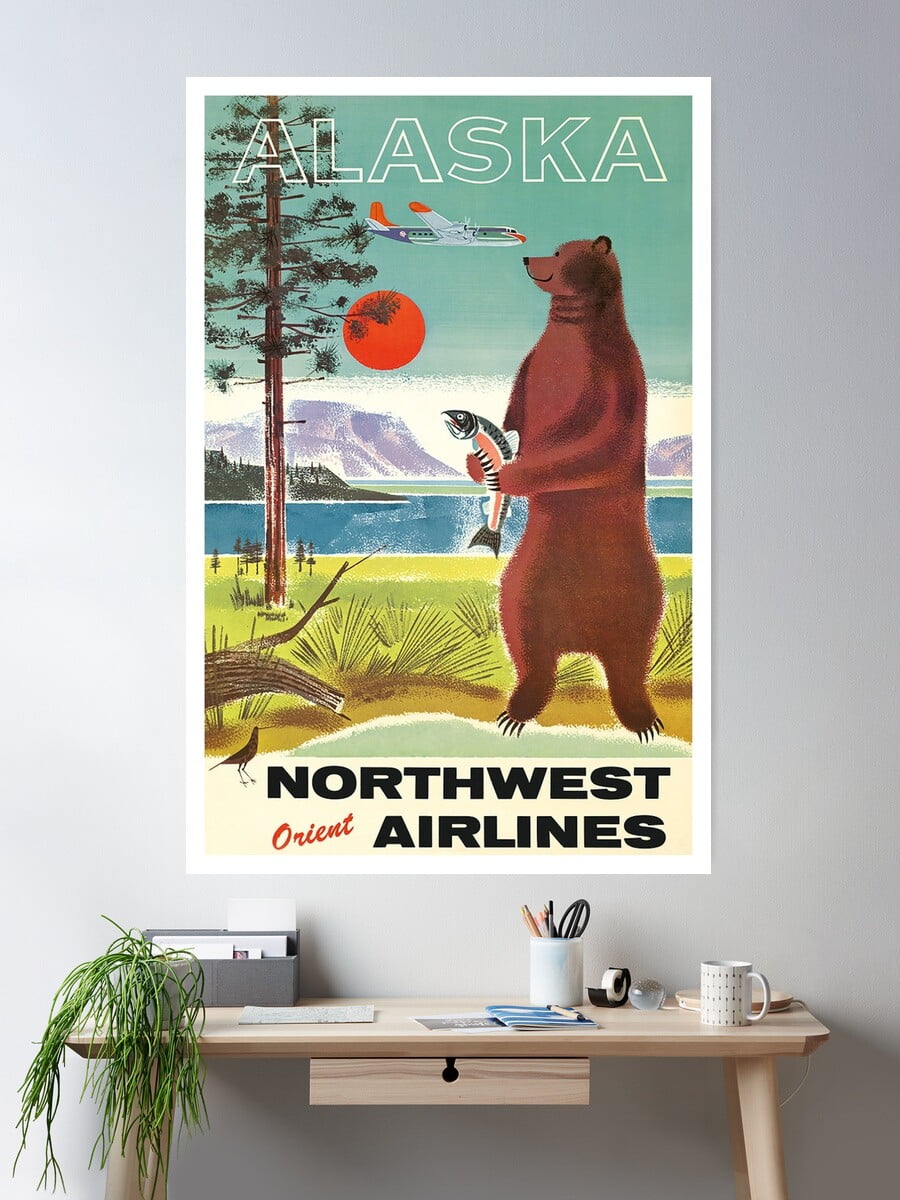 Alaska, Bear, Retro Vintage Travel Poster Poster Wall Art, Modern Wall ...