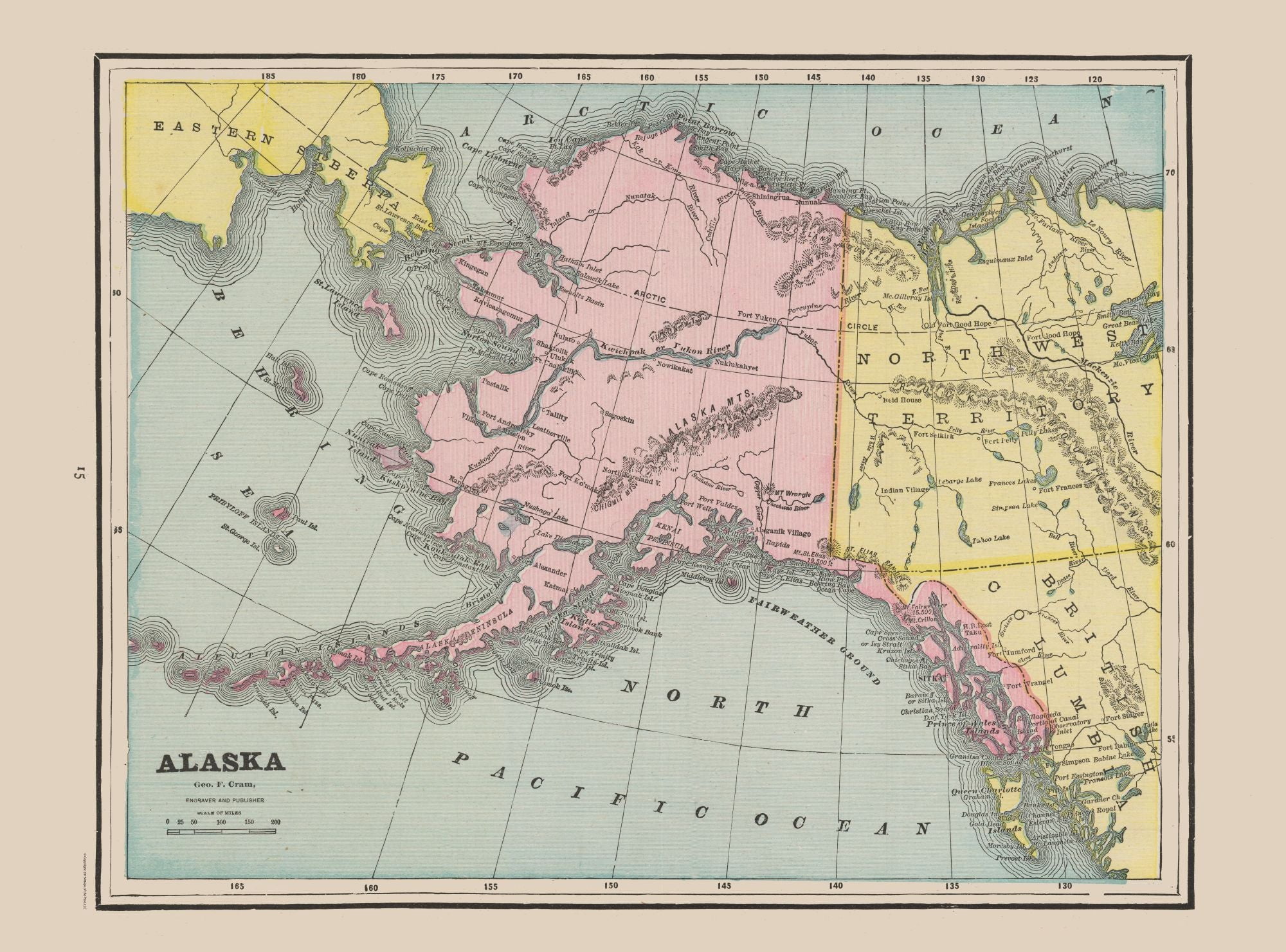 Historic State Map - Alaska - Cram 1892 - 31.05 x 23 - Vintage Wall Art ...