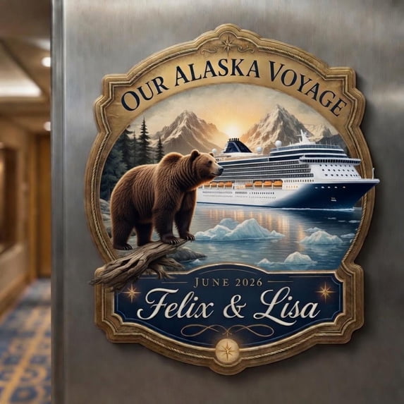 Alaska Cruise Door Magnet 2026, Couple Voyage Keepsake, Bear Cabin ...