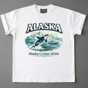 Alaska Cruise Shirt 2026 Bold Alaska Typography Orca Mountain Graphic ...