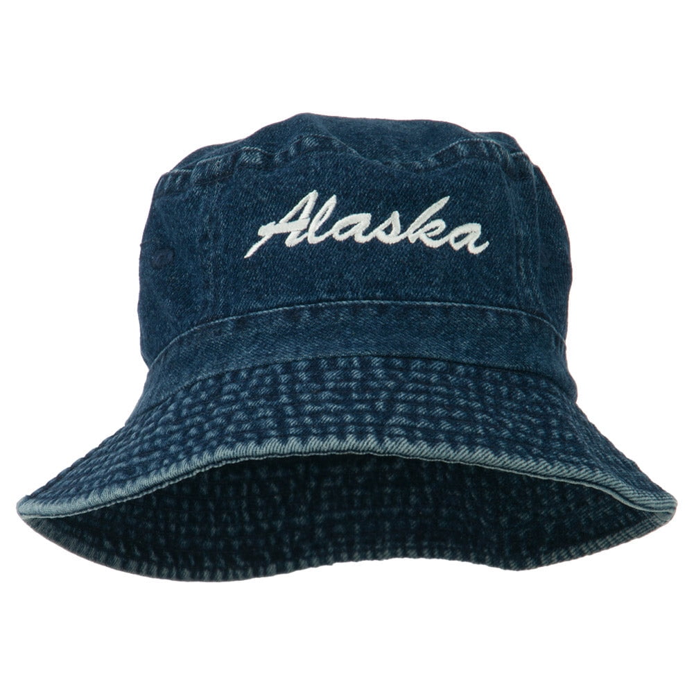 Alaska Embroidered Pigment Dyed Bucket Hat - Denim OSFM - Walmart.com
