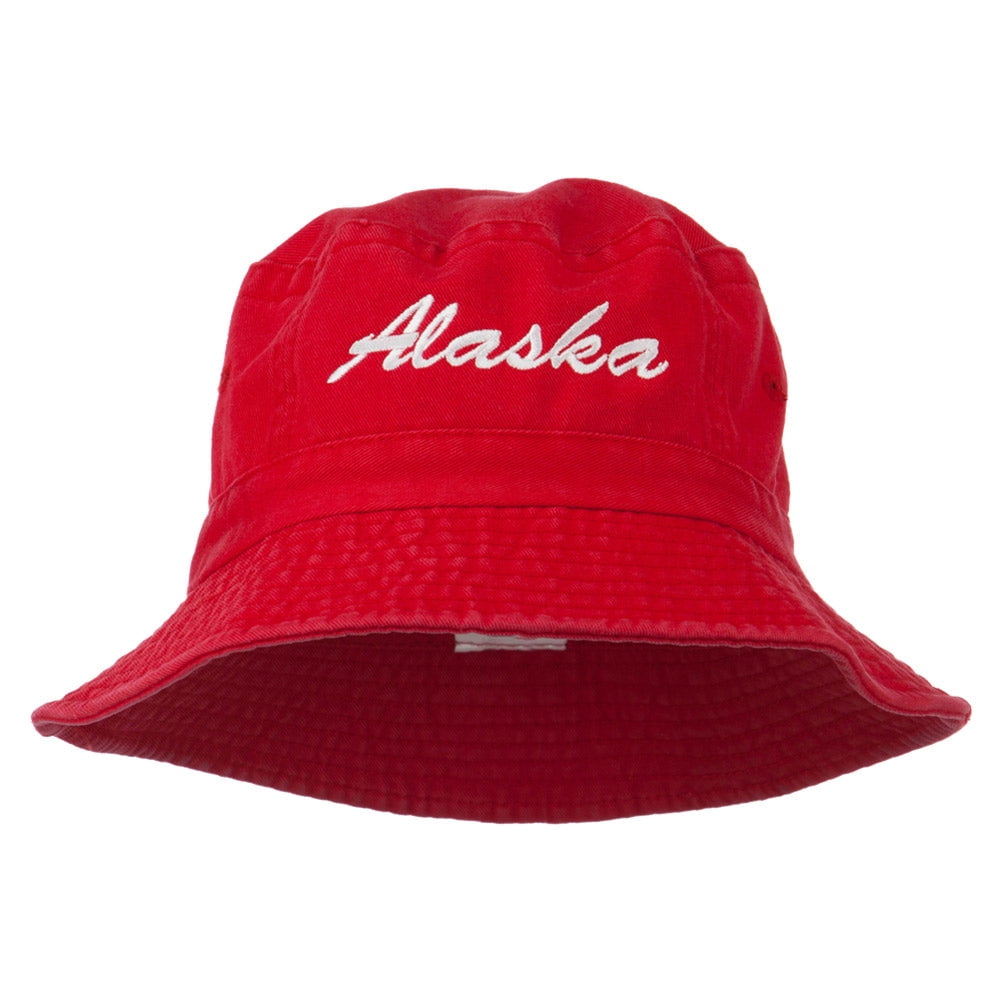 Alaska Embroidered Pigment Dyed Bucket Hat - Red OSFM - Walmart.com