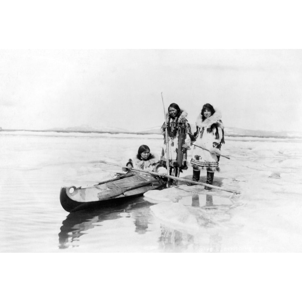 Alaska Eskimos And Kayak.Na Young Eskimo Woman Sitting In A Kayak While ...