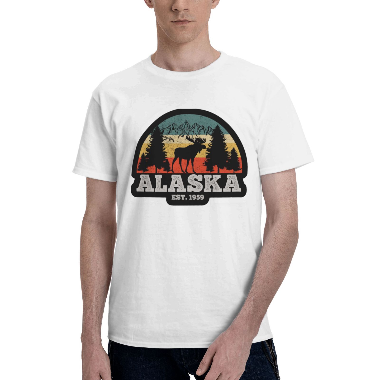 Alaska Est 1959 Alaskan Pride Men's Cotton T Shirt Athletic Solid Crew ...