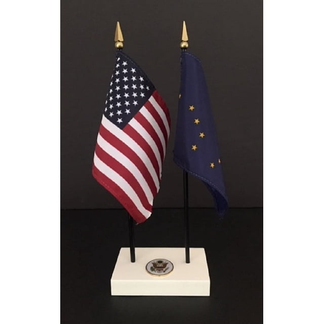 Alaska Executive Desk Set; Two 4x6 Inch Flags, White Base with US Seal ...
