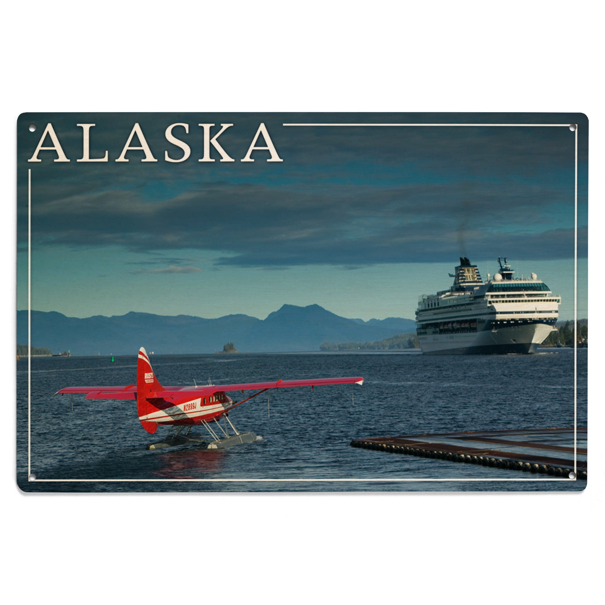 Alaska, Float Plane and Cruise Ship Birch Wood Wall Sign (6x9 Rustic ...