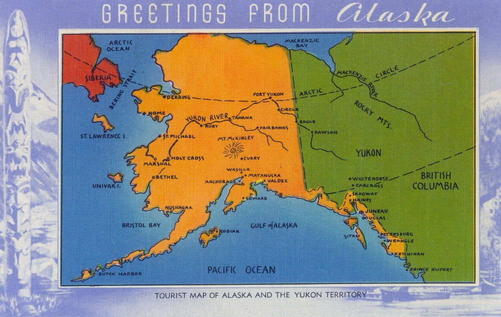 Alaska, Greetings From Alaska Map (16x24 Giclee Gallery Art Print ...