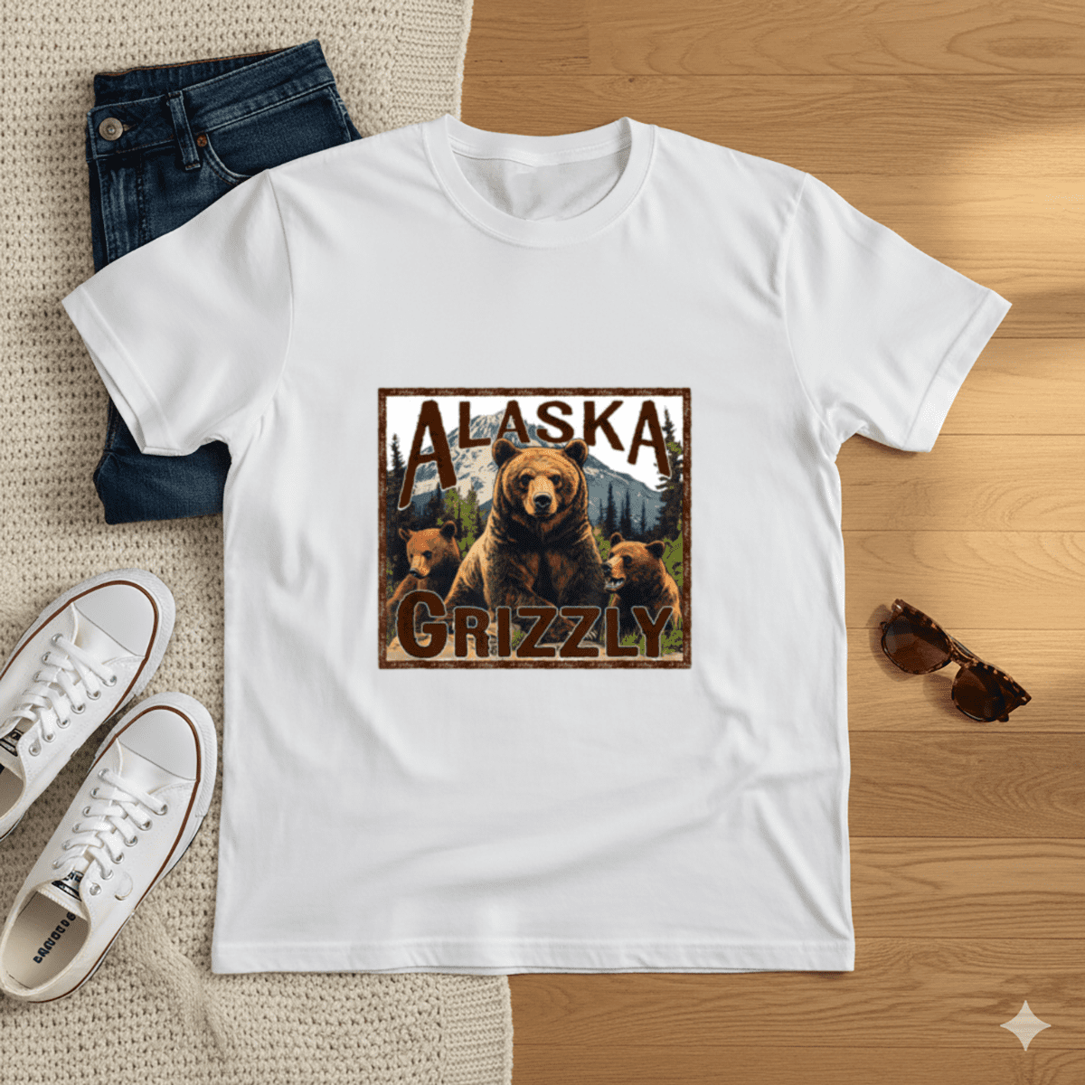 Alaska Grizzly Bear Retro Mountain Wilderness Souvenir Design Unisex T ...
