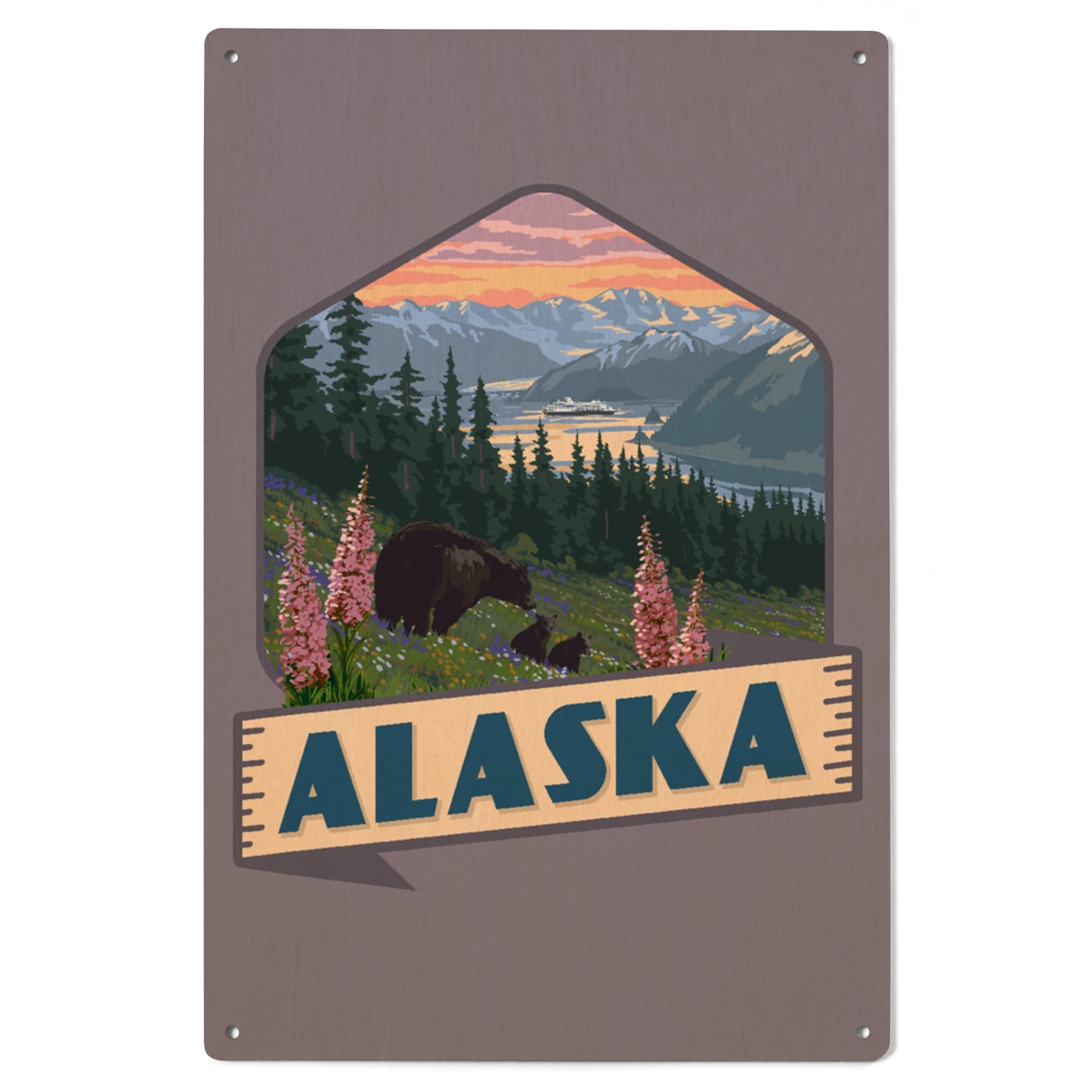 Alaska, Inside Passage, Bear and Spring Flowers, Contour Birch Wood ...