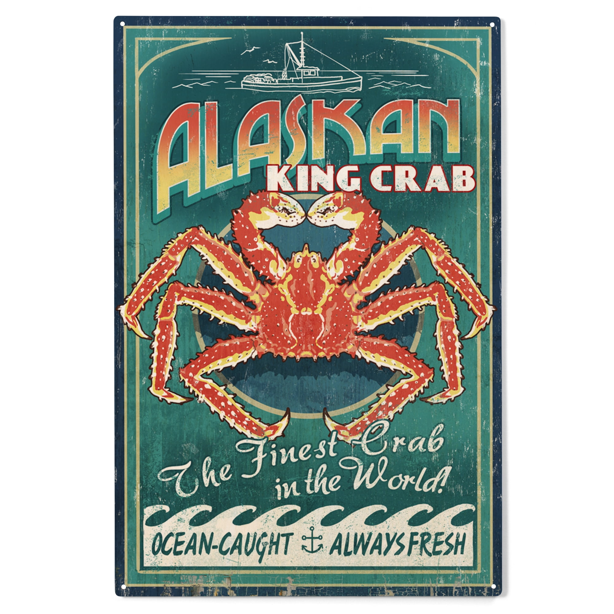 Alaska King Crab Vintage Sign Birch Wood Wall Sign (10x15 Rustic Home ...