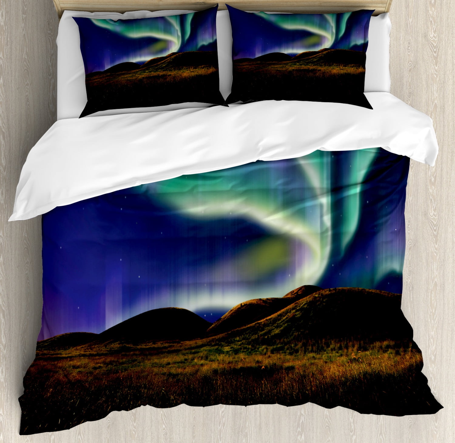 Alaska King Size Duvet Cover Set, Alaskan Meadows in the Night with ...