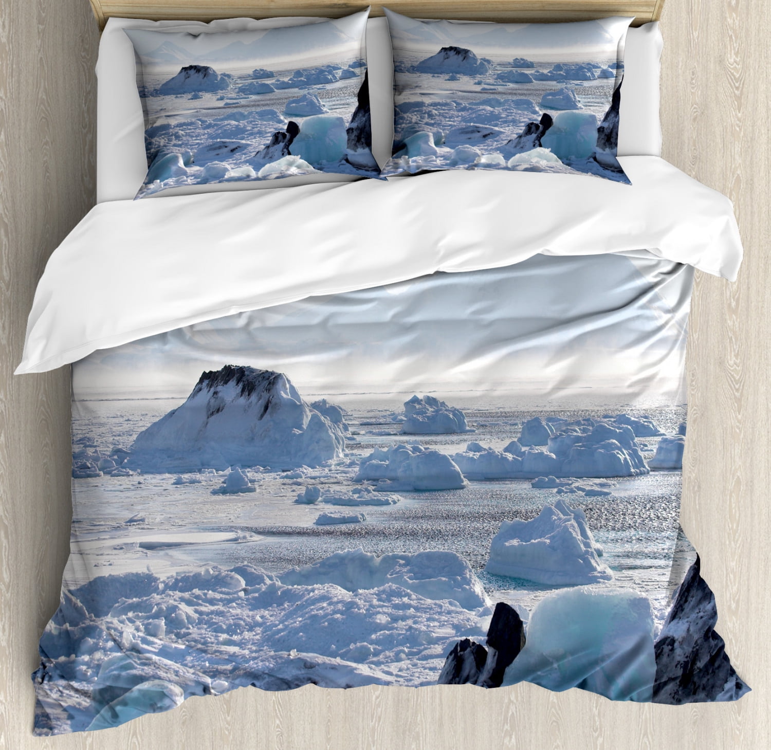 Alaska King Size Duvet Cover Set, Arctic Winter with Ice Lake Photo ...