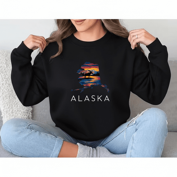 Alaska Map Creative Animal Wildlife Scenic Illustration Sweatshirt, up ...