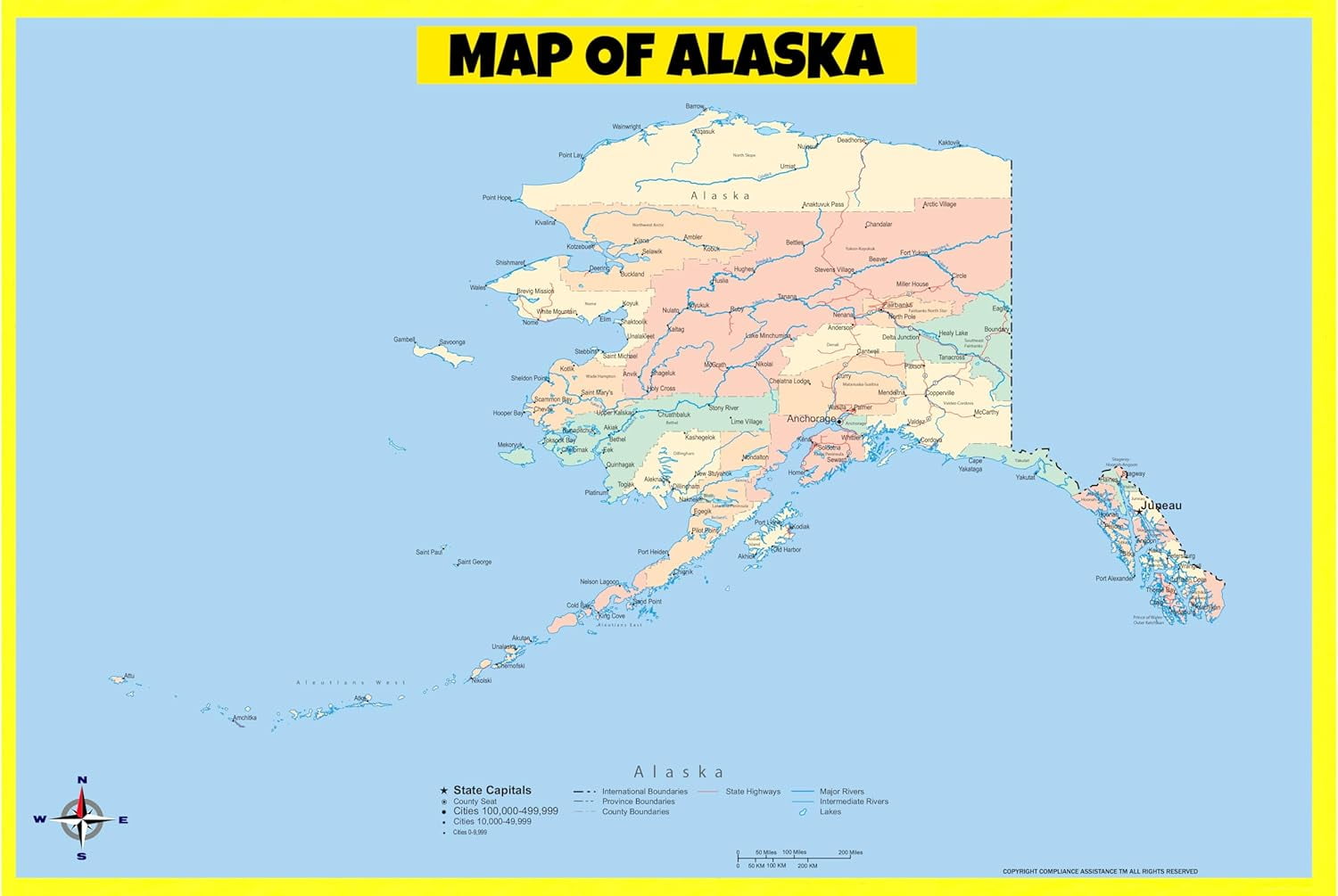 Alaska Map Poster - Laminated Wall Map - Style A - 18x24 - Ideal for ...