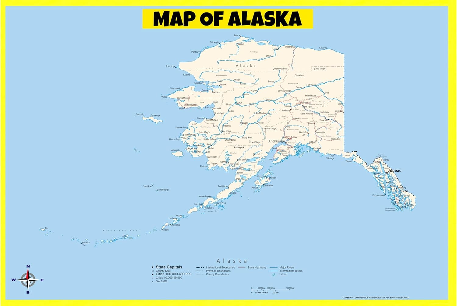 Alaska Map Poster - Laminated Wall Map - Style B - 18x24 - Ideal for ...