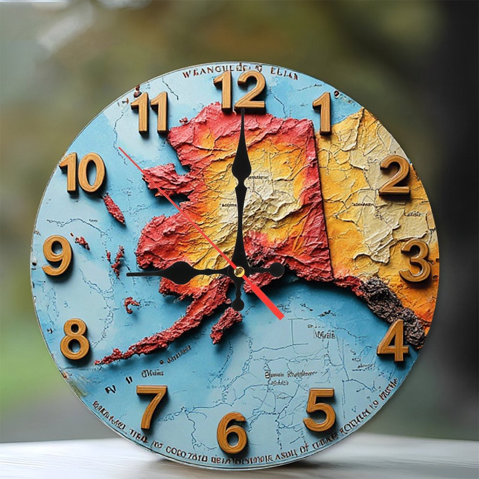 Alaska Map Relief Clock Wall Decor 10-Inch Silent Wooden Wall Clock ...