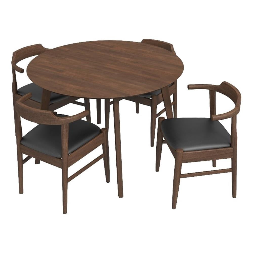 Alaska Modern Solid Wood Walnut Dining Room Table and 4 Chair Set ...