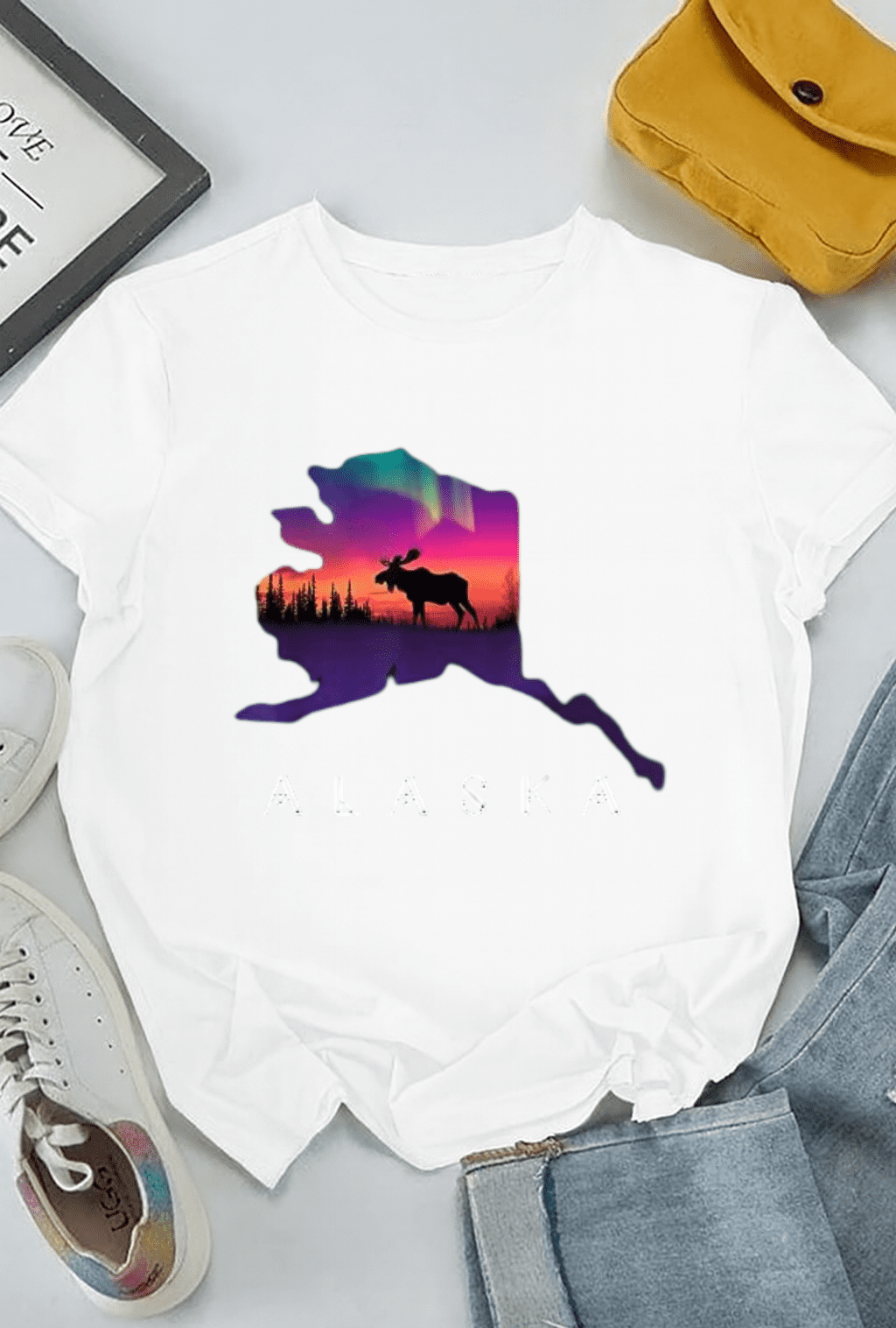 Alaska Moose Aurora Borealis Northern Lights Unisex T-Shirt, up to Size ...