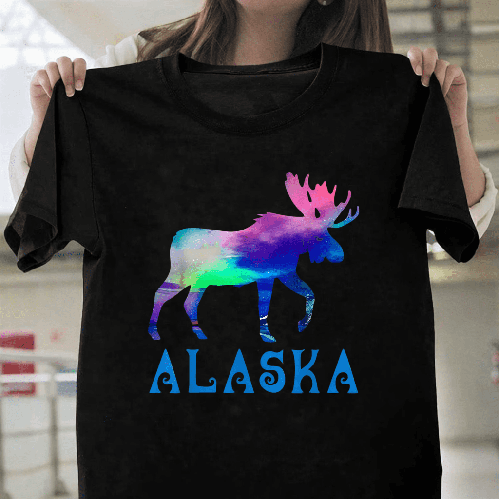 Alaska Moose Northern Lights Aurora Borealis Mountain Nature Unisex T ...