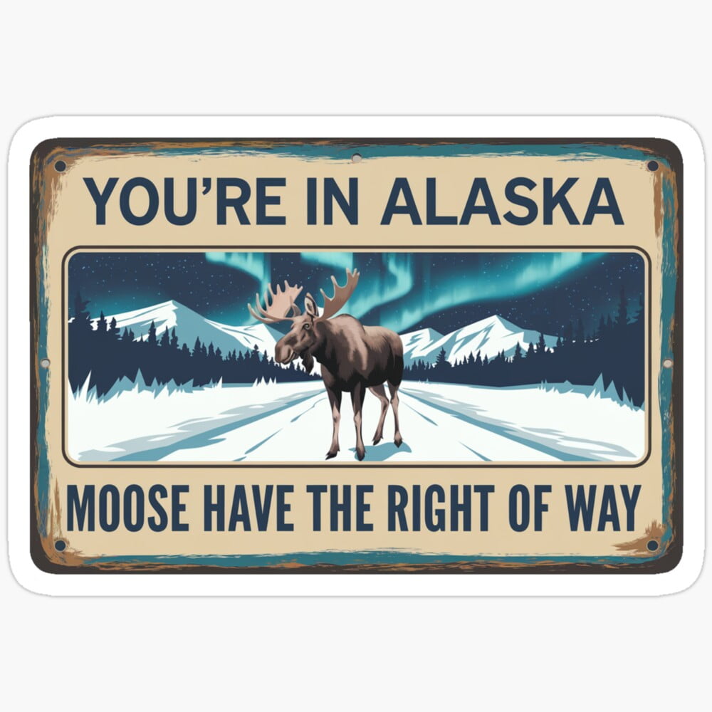 You'Re In Alaska: Moose Have The Right Of Way Sign Stickerphone Decal ...