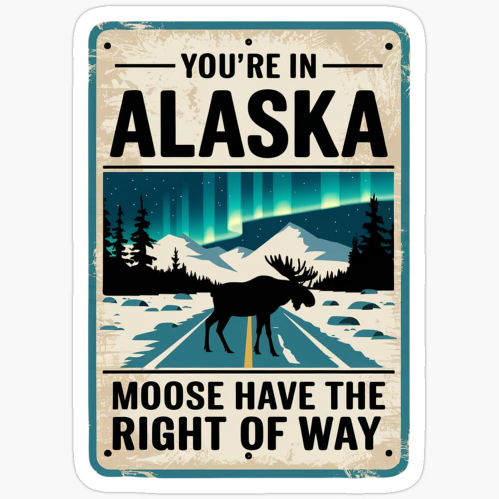 You'Re In Alaska: Moose Have The Right Of Way Sign Stickerphone Decal ...