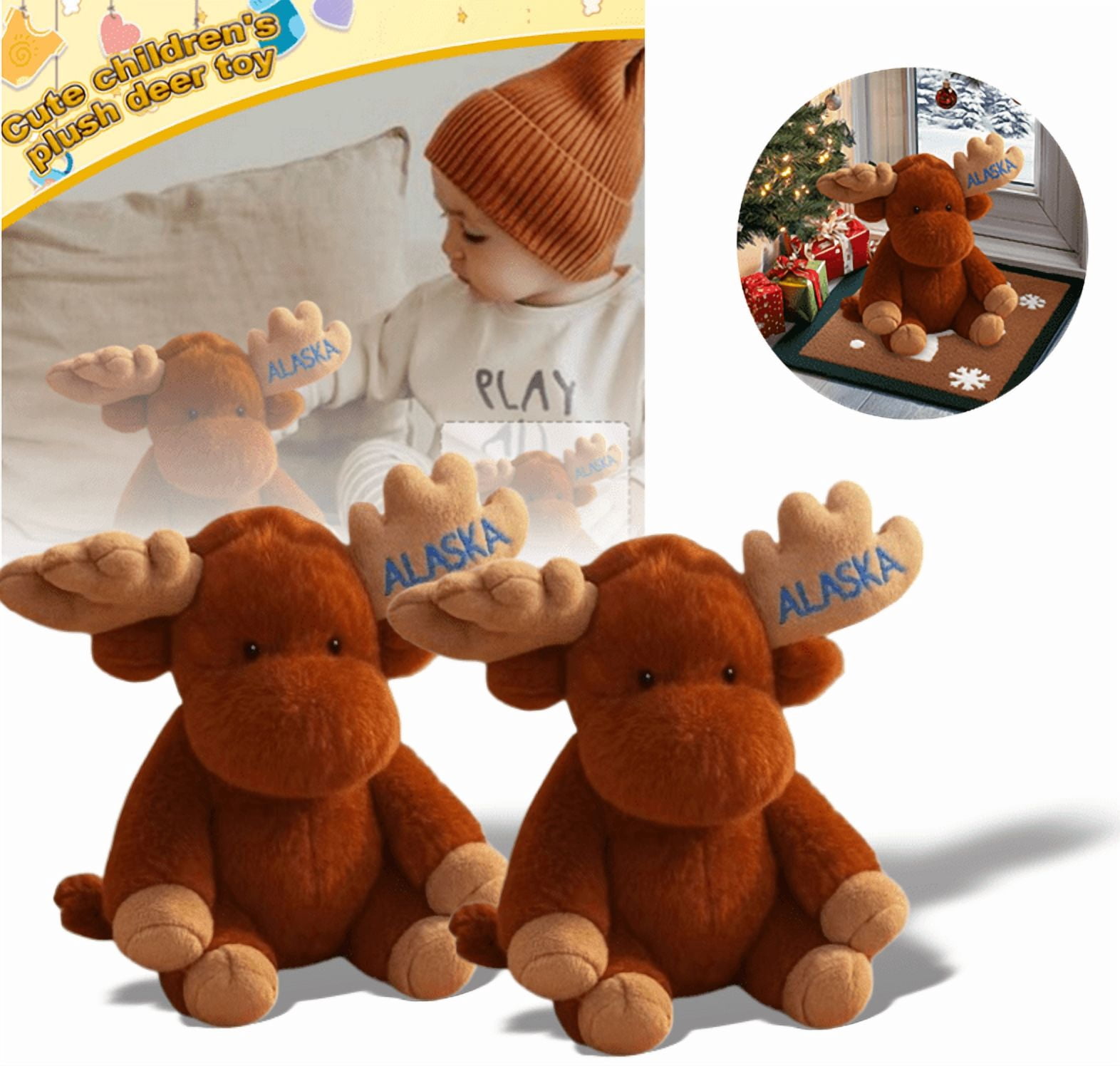 Alaska Moose Stuffed Animal for Kids and Adults Brown Embroidered ...