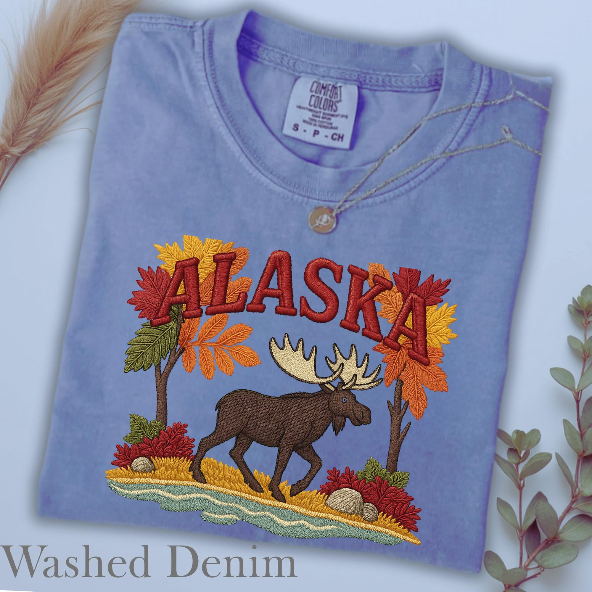 Alaska Moose Tee , Printed Embroidered Look Wildlife Shirt - Walmart.com