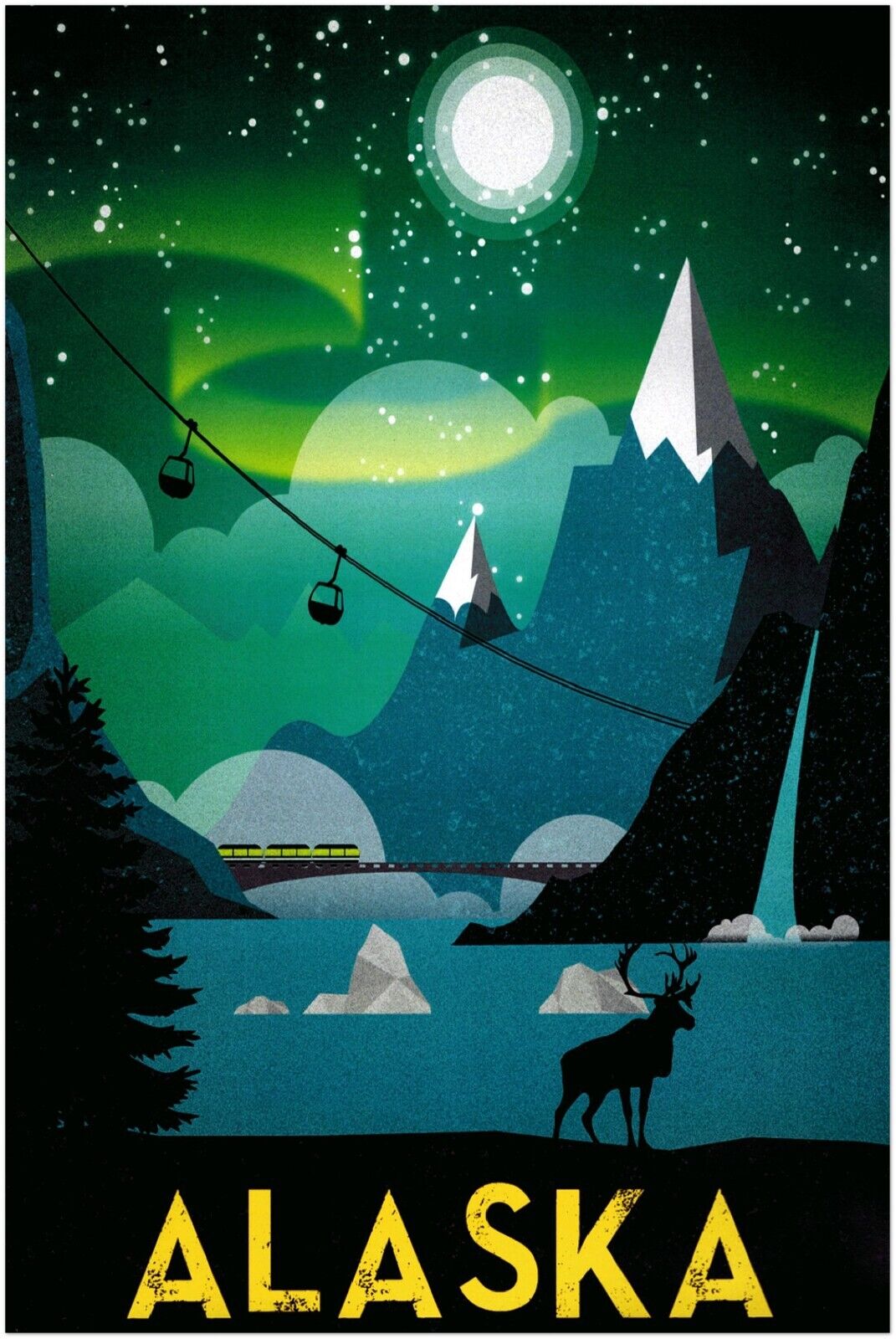 Alaska - Night - Vintage Travel Poster (24x36Inches) - Walmart.com