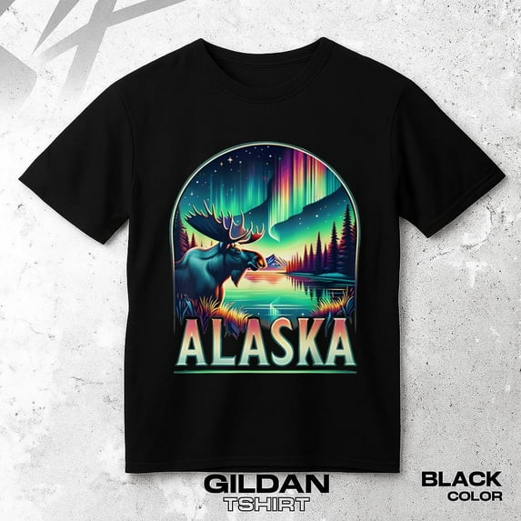 Alaska Northern Lights Aurora Borealis Moose Graphic Souvenir Unisex T ...