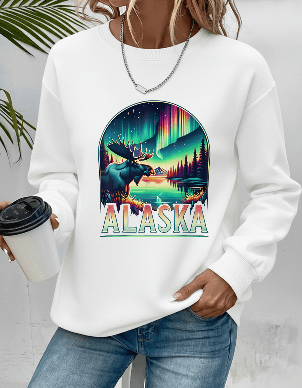Alaska Northern Lights Aurora Moose Scenic Glow Graphic Print ...