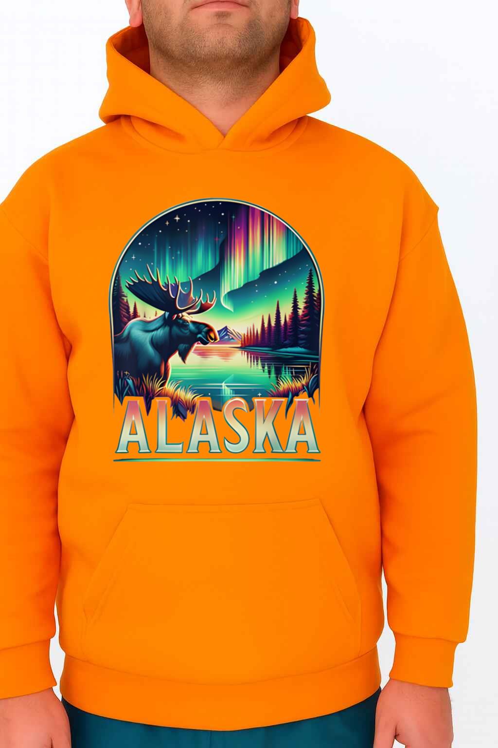 Alaska Northern Lights Moose Scenic Nature Art Unisex Hoodie up to 5XL ...