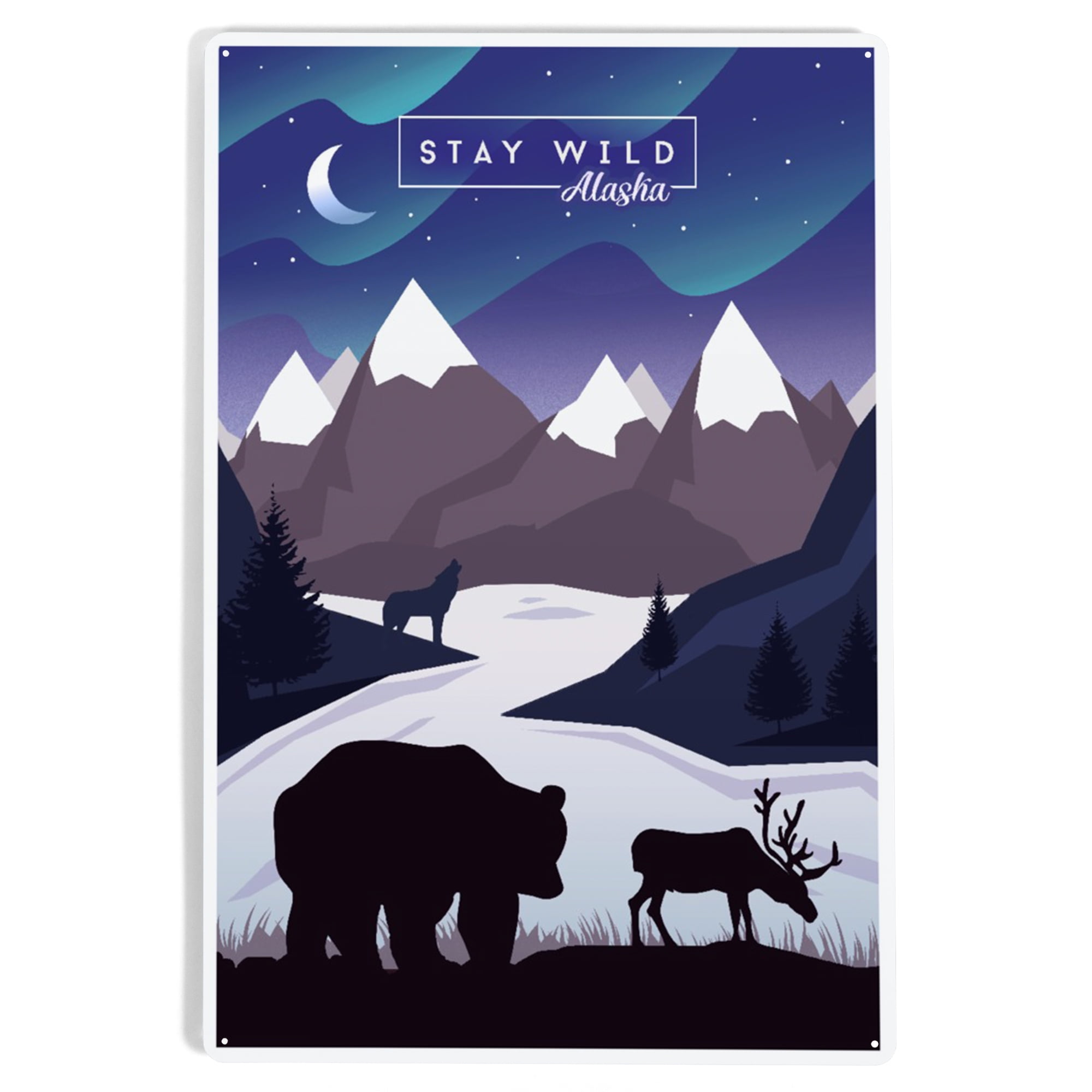 Alaska Northern Lights Night Scene Stay Wild Bear and Mountain ...