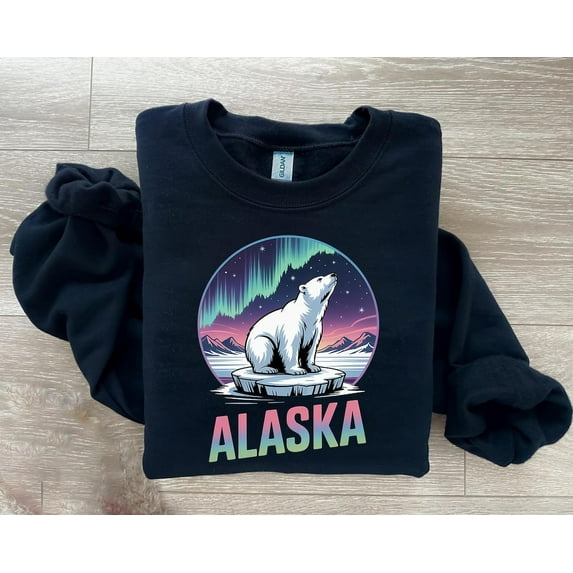 Alaska Polar Bear Sweatshirt: Northern Lights Arctic Wildlife Pullover ...