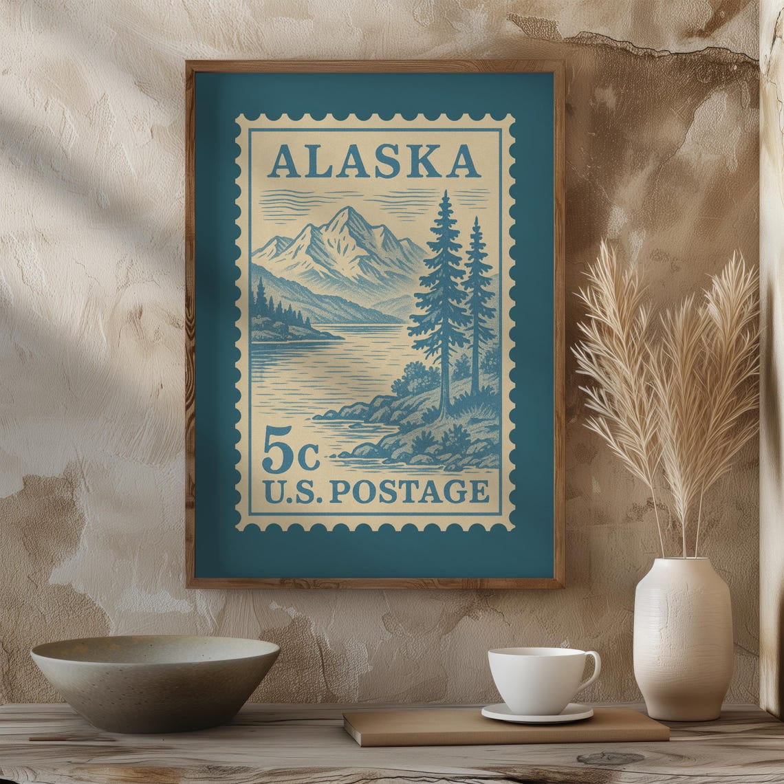 Alaska Postage Stamp Poster Retro Us State Postage Wall Art Wpa Style ...