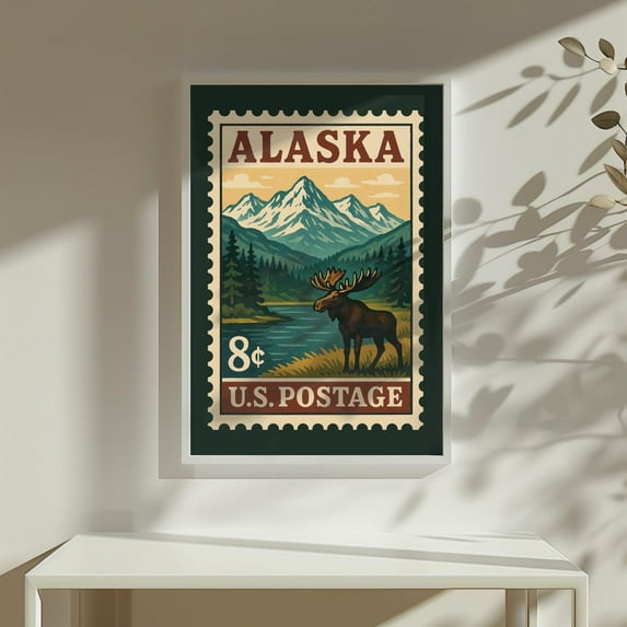 Alaska Postage Stamp Poster Vintage Style Wildlife Poster Retro Moose ...