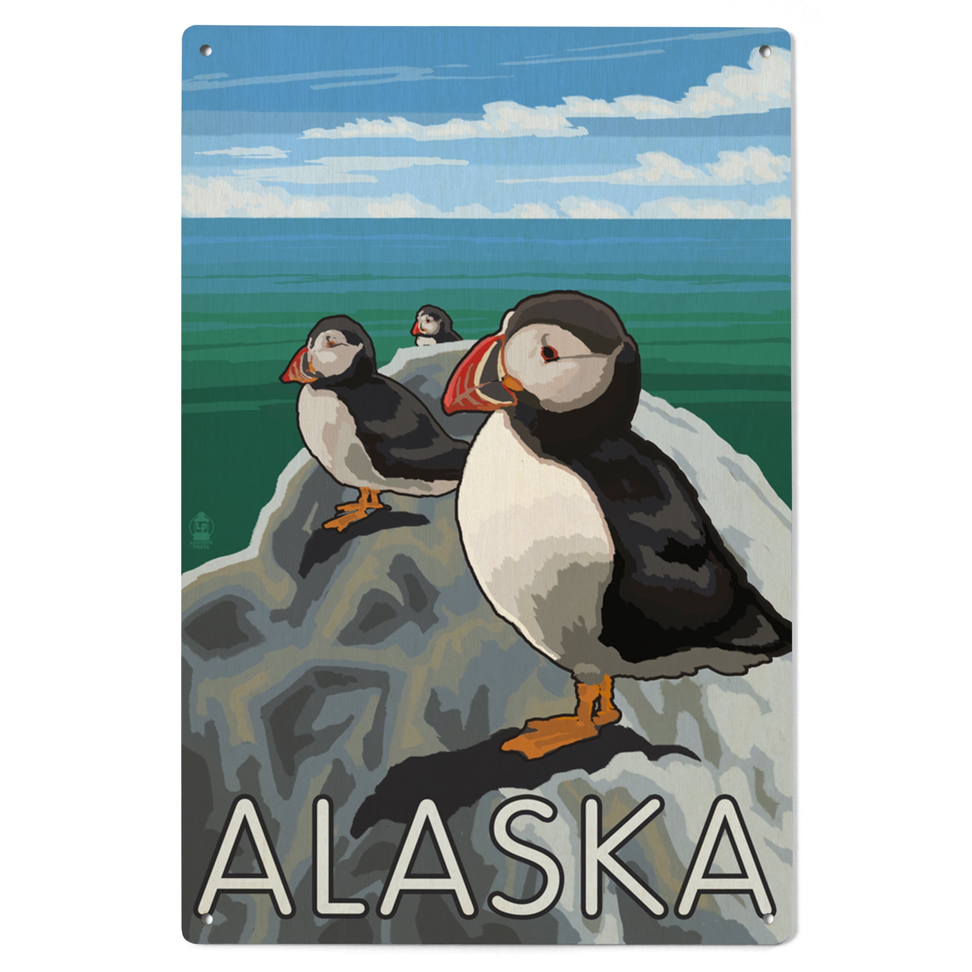 Alaska, Puffins on Rock Birch Wood Wall Sign (6x9 Rustic Home Decor ...